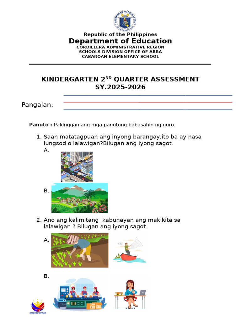 Kindergarten Quarter 2 Assessment Sy.2025-2026 | PDF