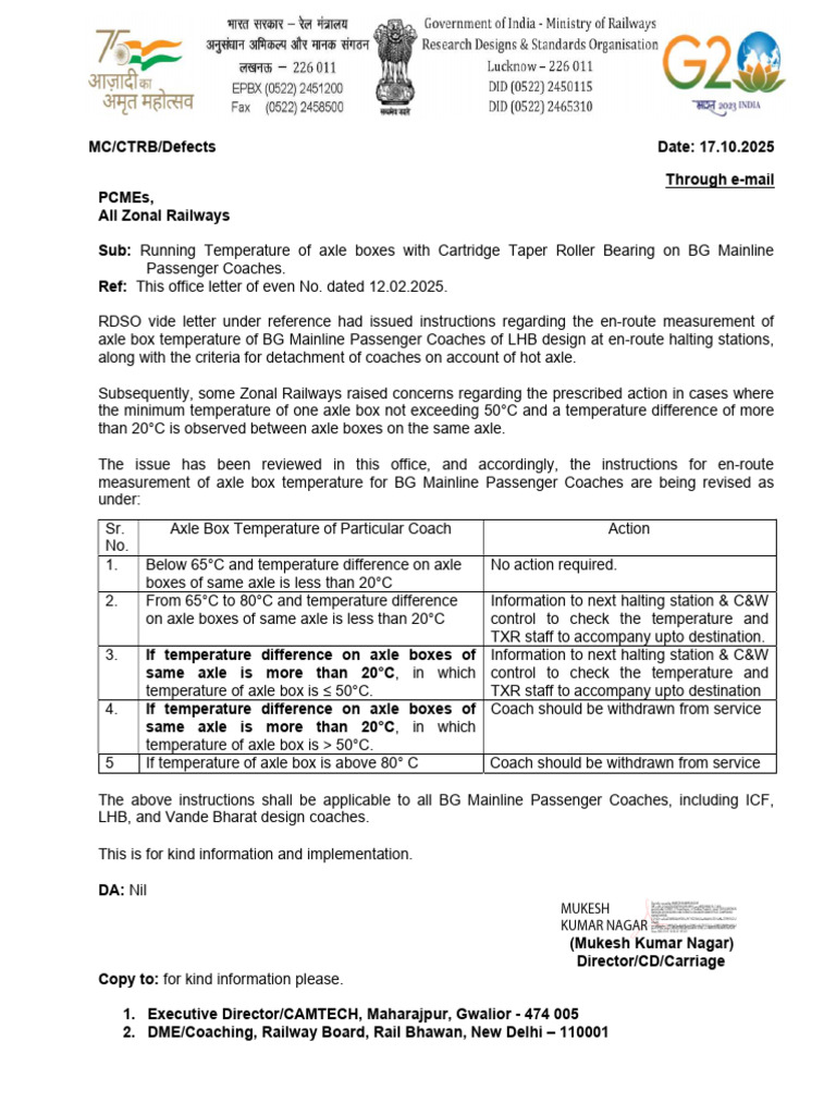 Axle Box Temperature Guidelines for Coaches | PDF | Rolling Stock ...