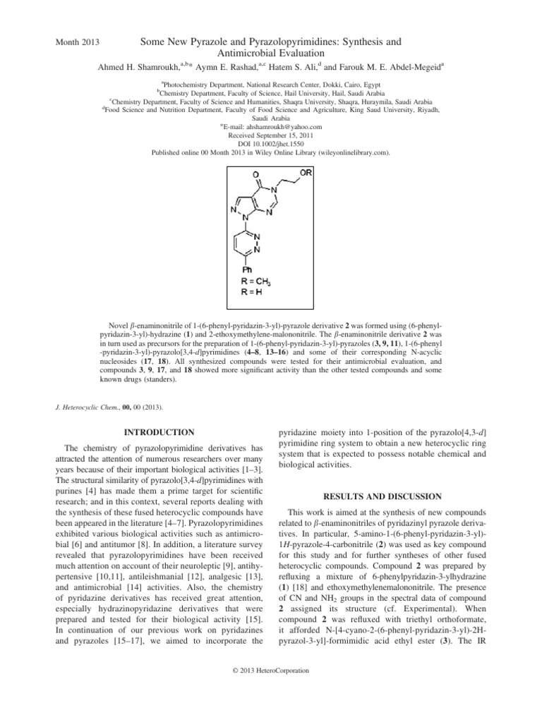 Some New Pyrazole and Pyrazolopyrimidine | PDF | Proton Nuclear ...
