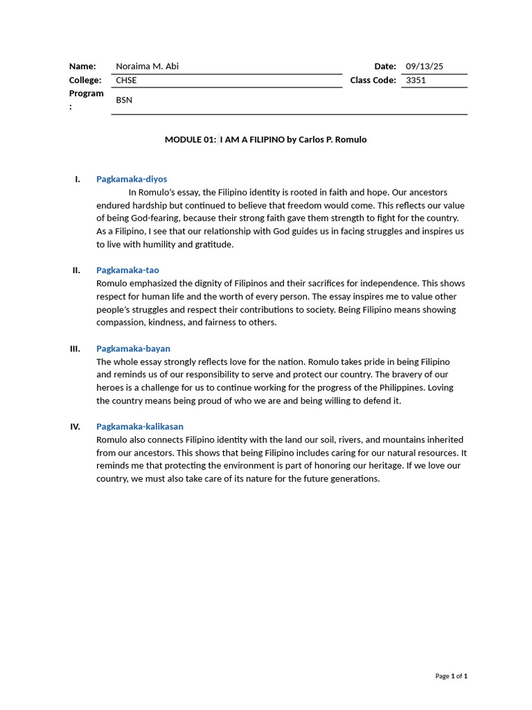 (ABI) Module 1 - Filipino Values | PDF