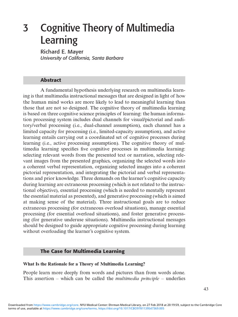 Cognitive Theory of Multimedia Learning | PDF | Learning | Memory