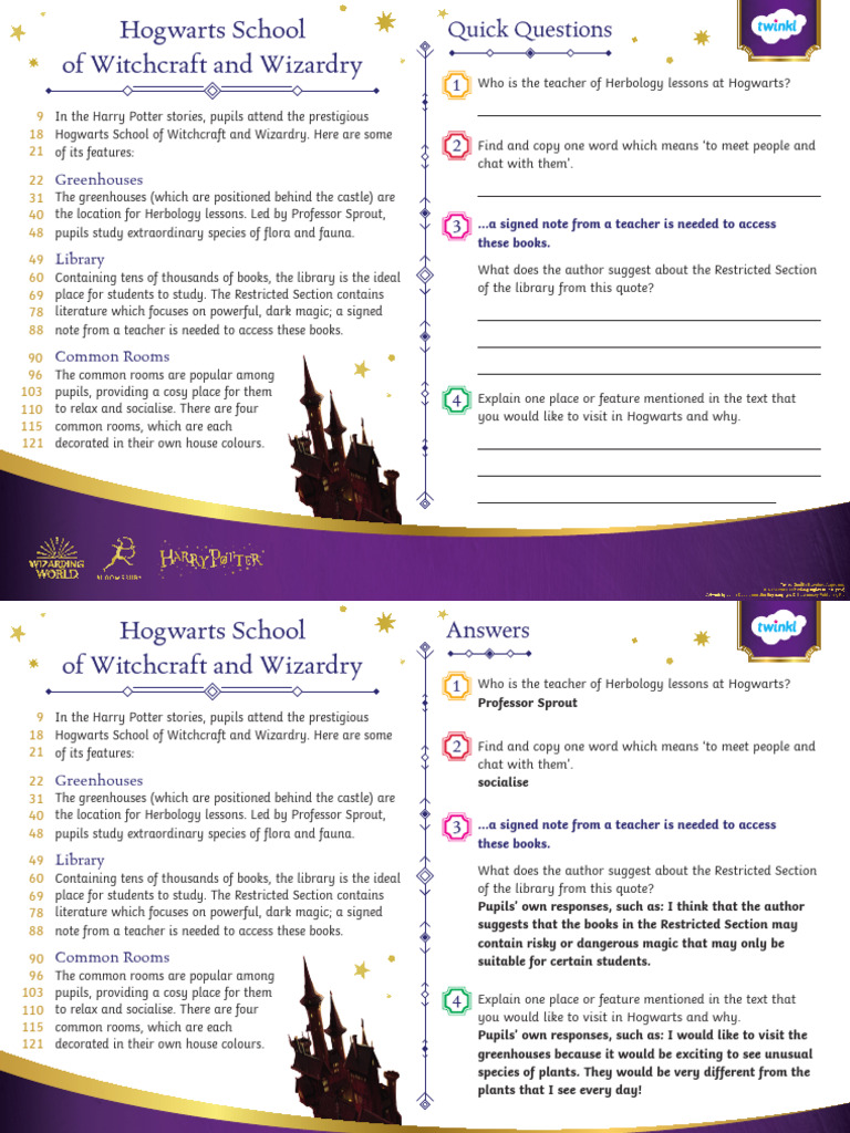 Text 5 - Hogwarts School of Witchcraft and Wizardry | PDF | Harry Potter