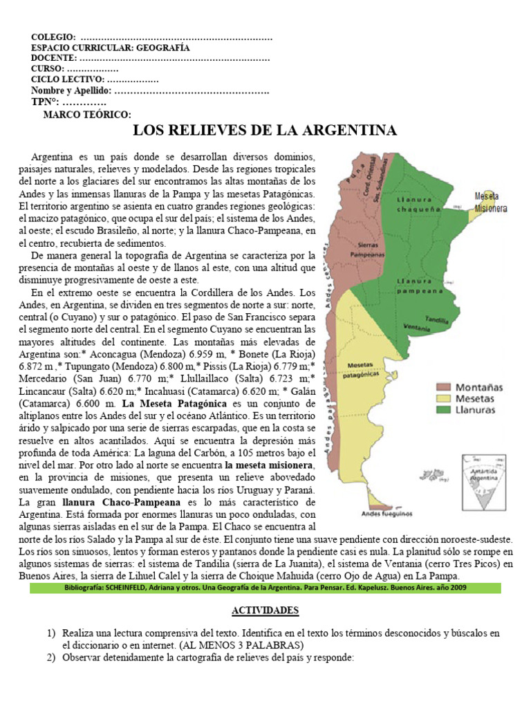 Trabajo Practico - Relieves de La Argentina | PDF | Geografía | Geomorfología