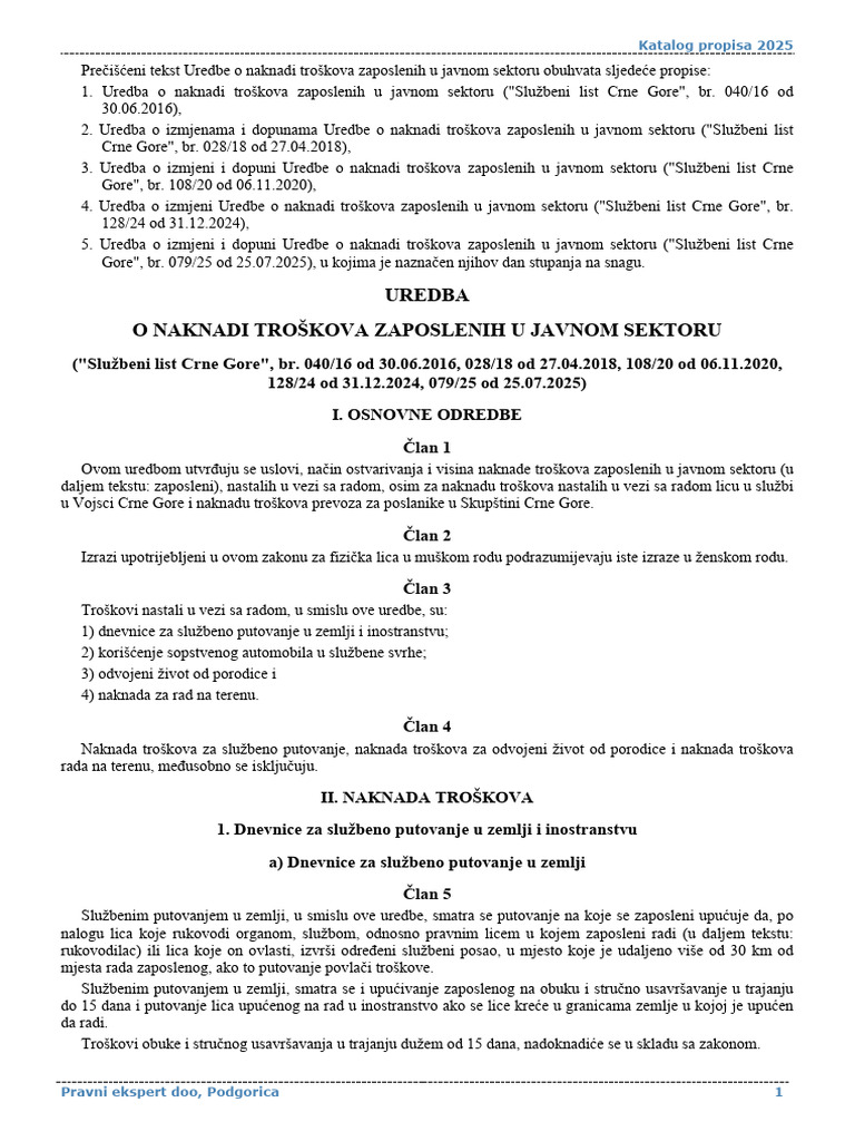 2025 Uredba o Naknadi Troskova Zaposlenih U Javnom Sektoru | PDF