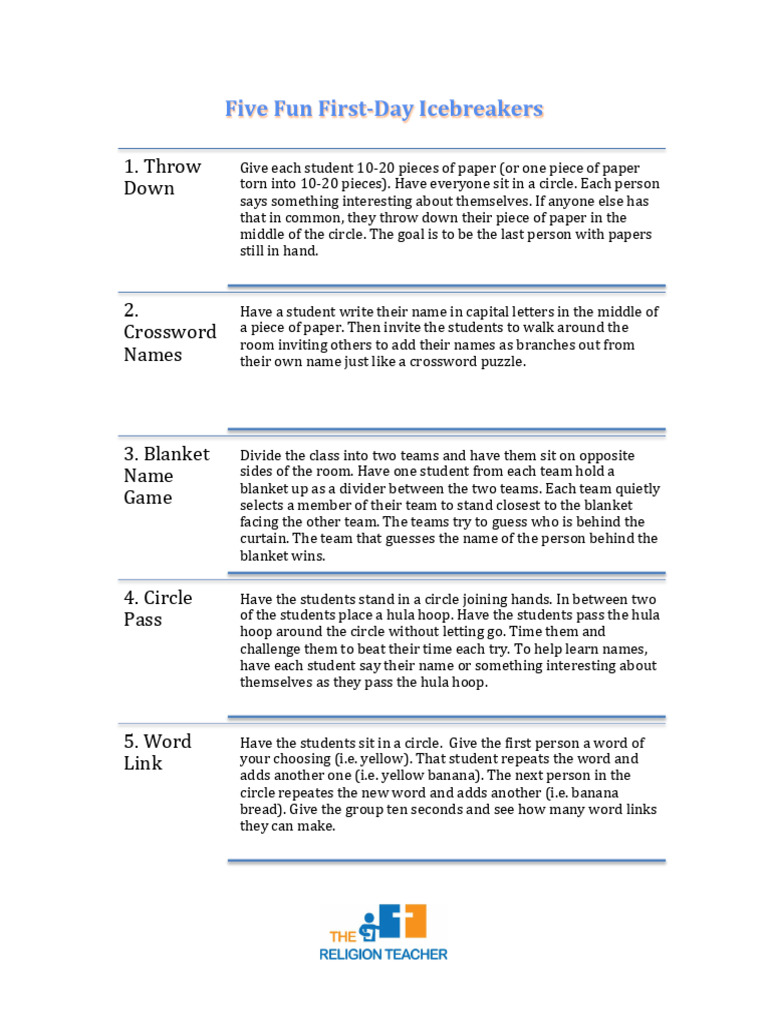 Fun First-Day Icebreaker Activities | PDF
