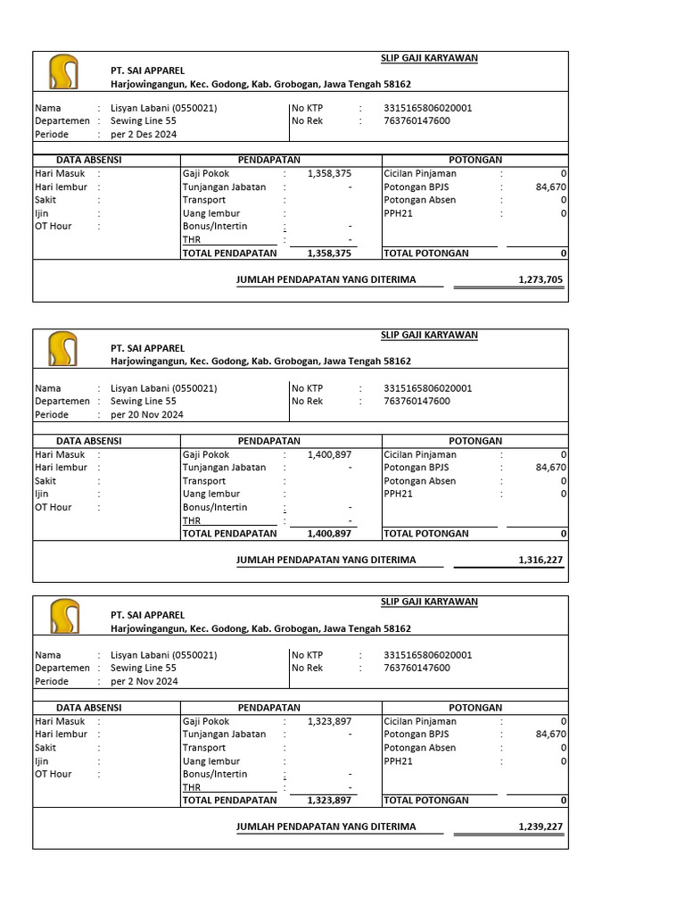 Contoh Slip Gaji | PDF