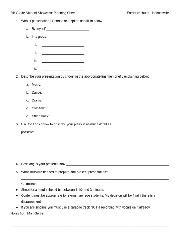 Showcase Student Planning Sheet | PDF
