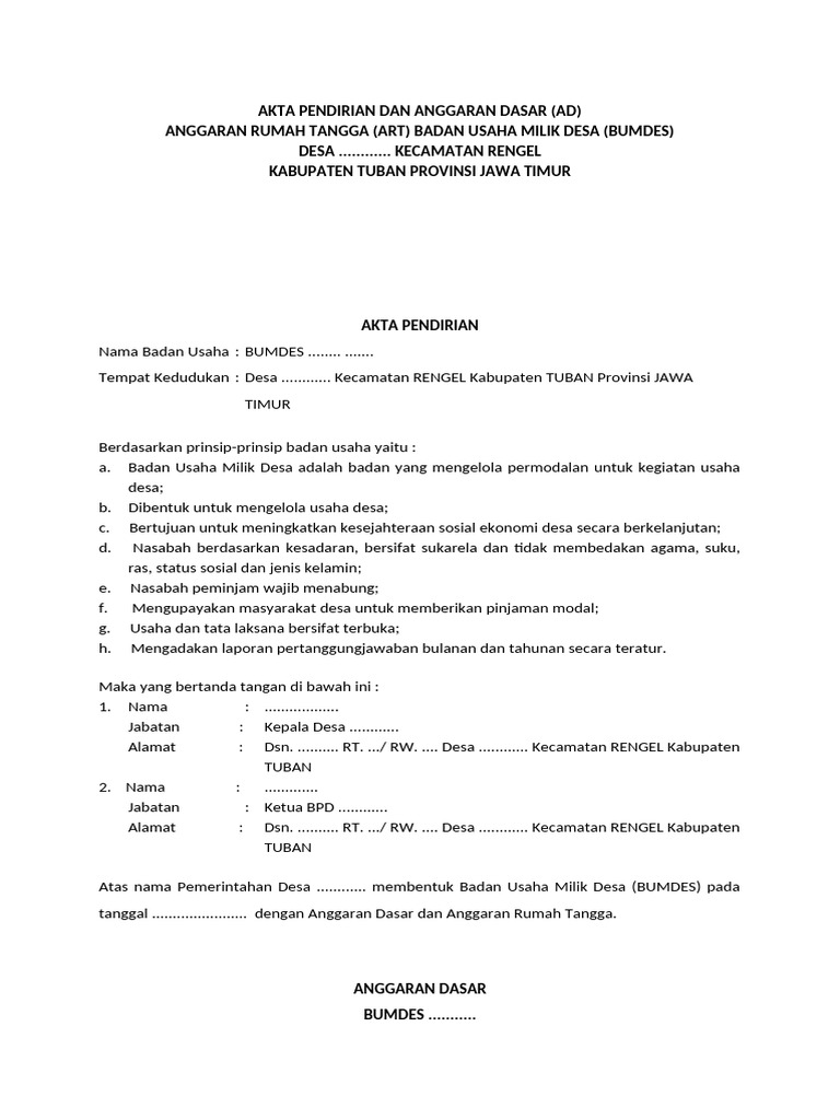 Contoh Akta Pendirian BUMDes | PDF