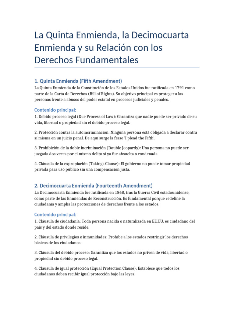 Quinta Decimocuarta Enmienda | PDF | Debido al proceso | Derechos ...