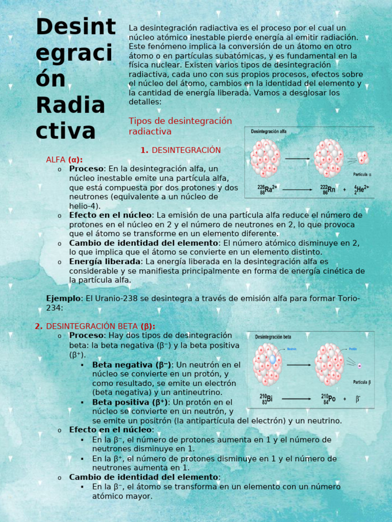 La Desintegración Radiactiva Es El Proceso Por El Cual Un Núcleo ...