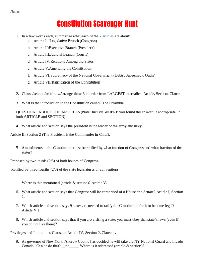 Nhat Huynh - (Template) Constitution Scavenger Hunt | PDF | Article One ...