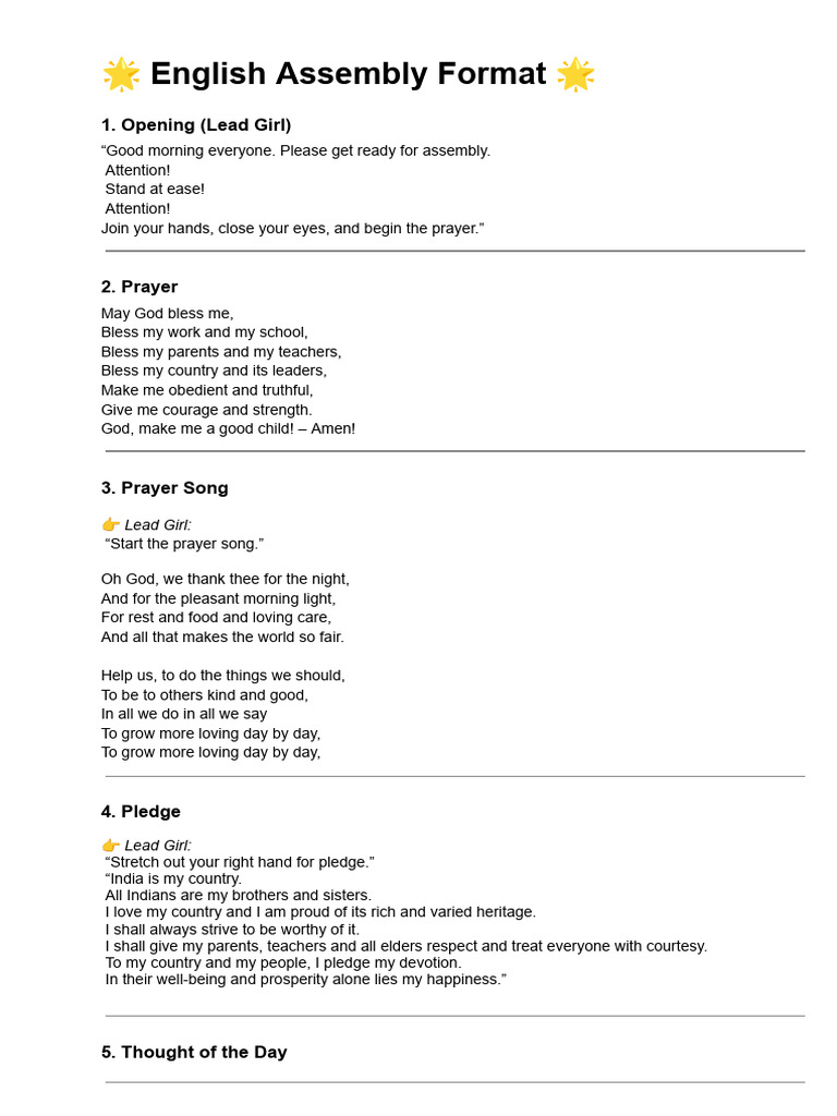 English Assembly Format | PDF