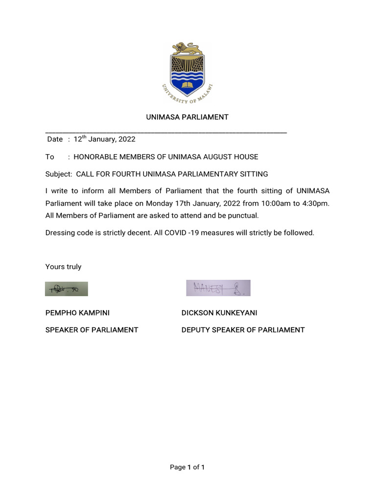 CALL For A 4th. Parliamentary Session | PDF