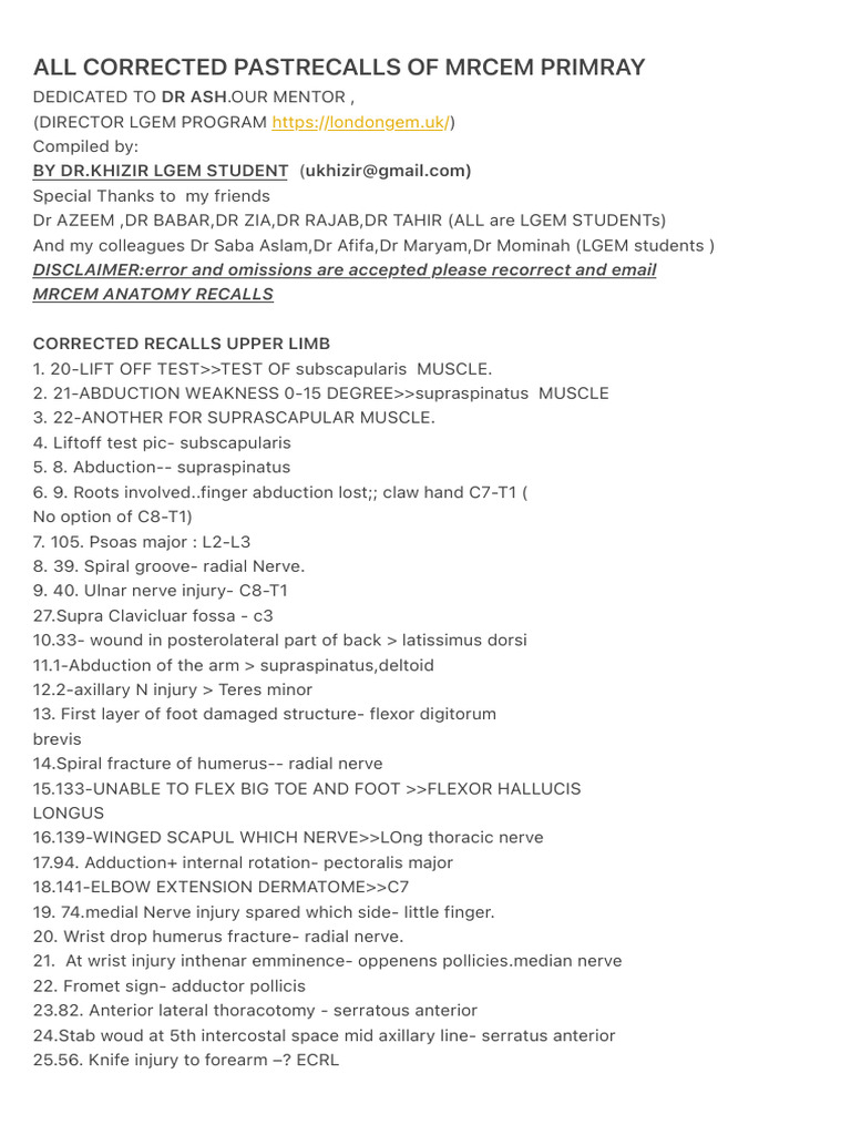 All Corrected Pastrecalls of Mrcem Primray | PDF | Heart | Diastole