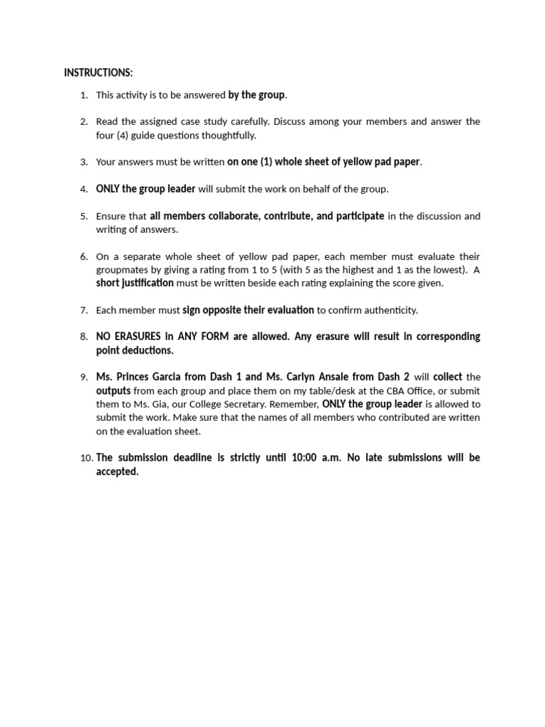 Group Case Study Submission Guidelines | PDF