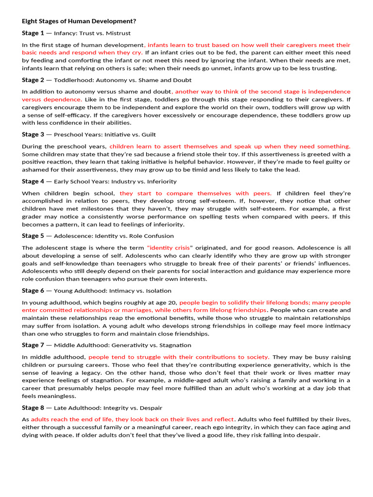 Eight Stages of Human Development Explained | PDF | Adolescence ...