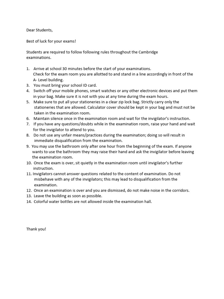 Exam Rules and Tips for Students | PDF