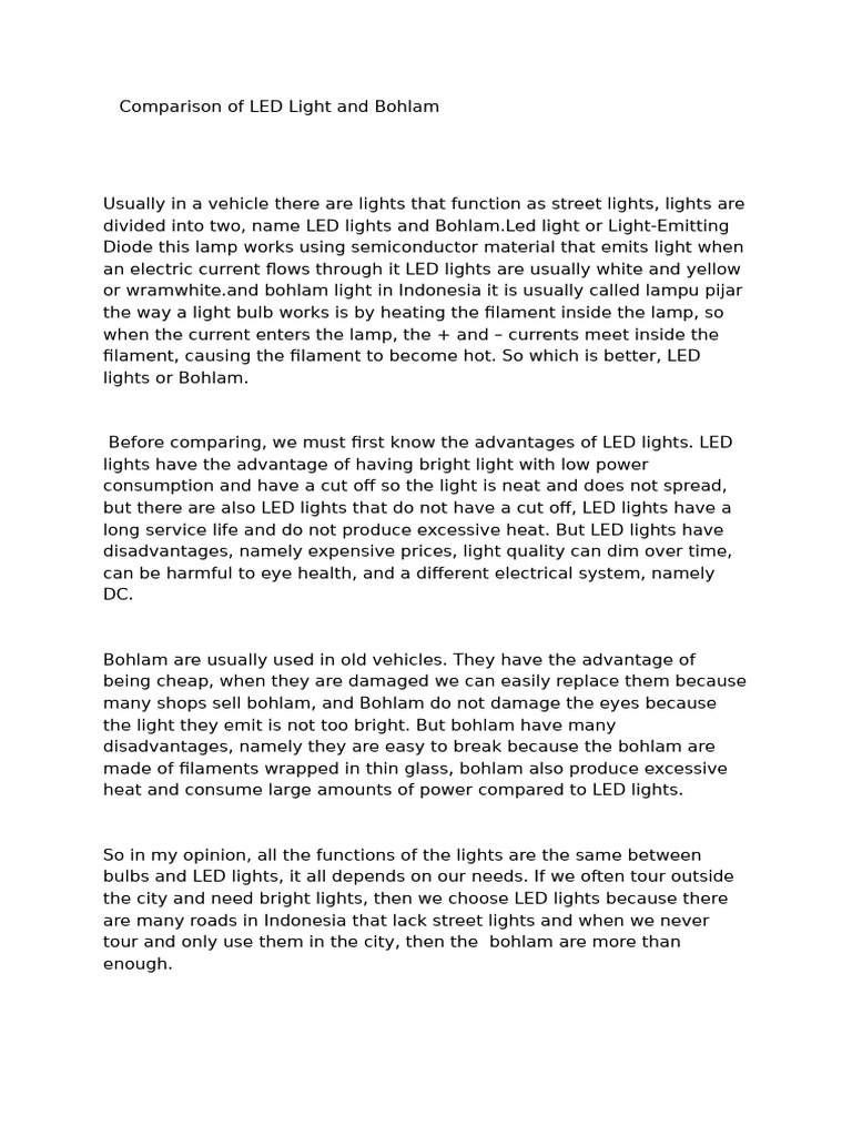 Essay Comparison Led Light and Bohlam | PDF