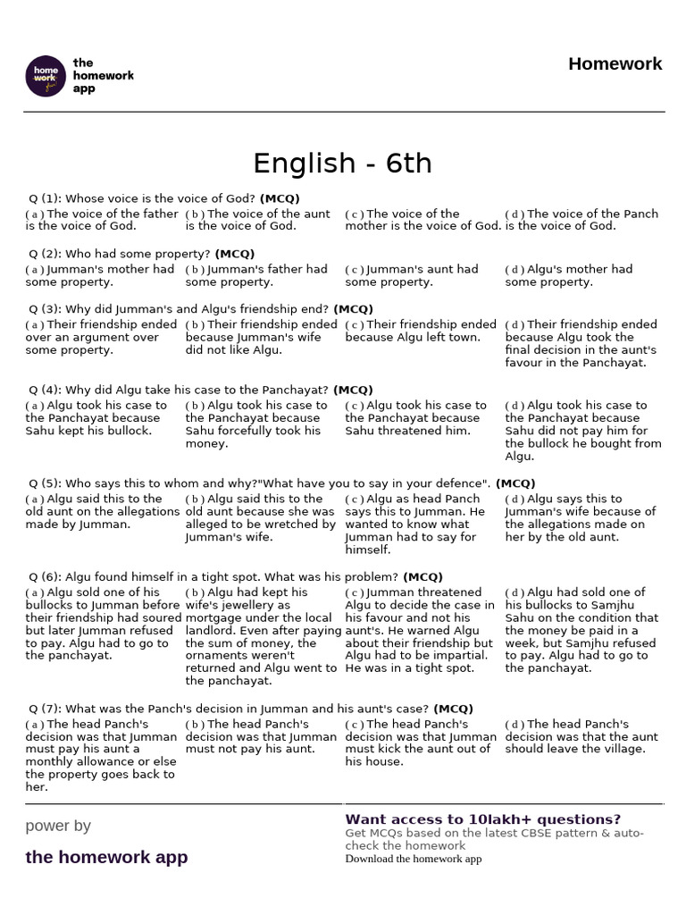 Questions - Homework - 6th - English - 2022-11-12T02 - 46 | PDF ...