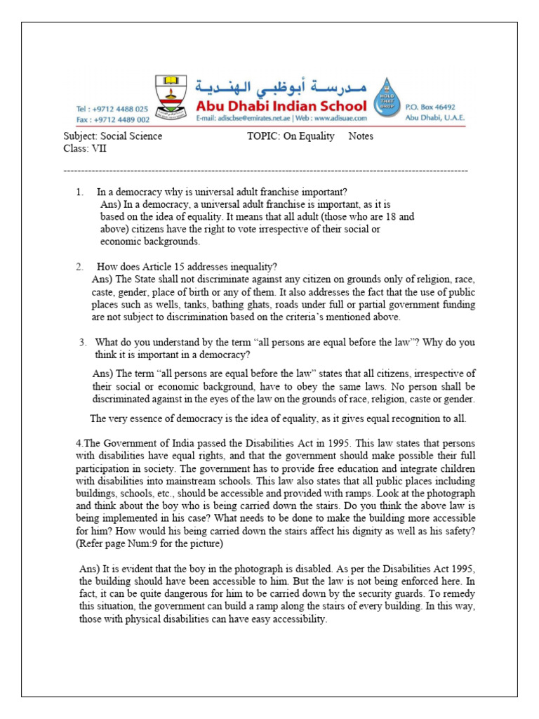 NOTES-Equality in Indian Democracy | PDF | Discrimination | Citizenship