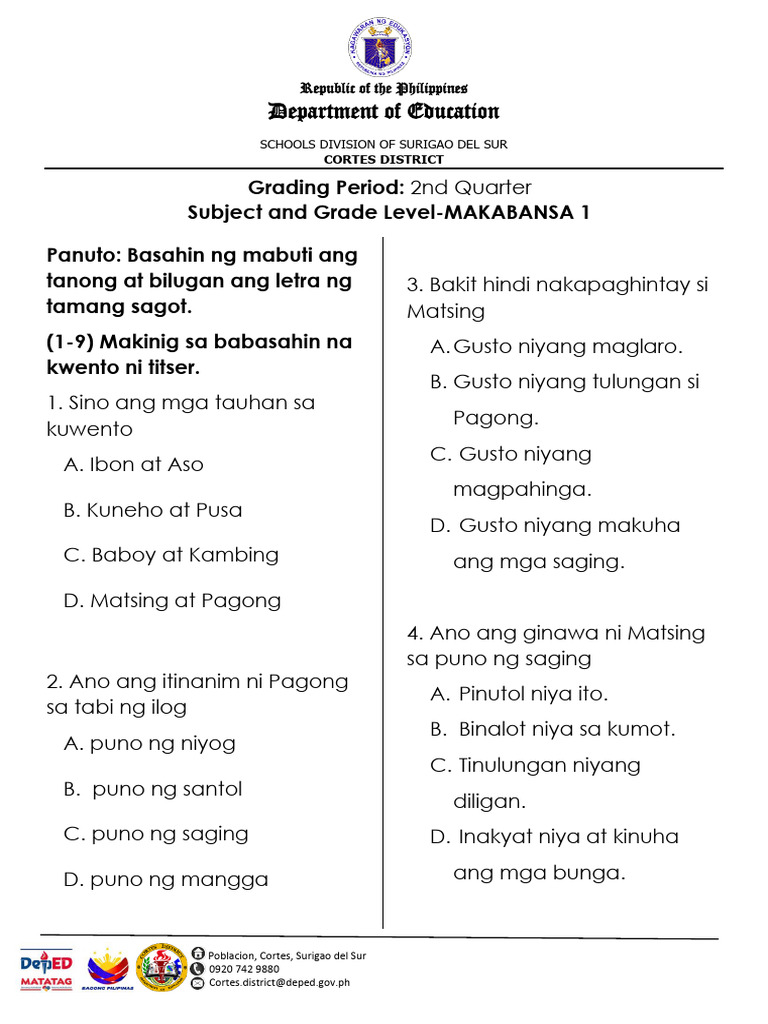 Makabansa PT Q2 | PDF