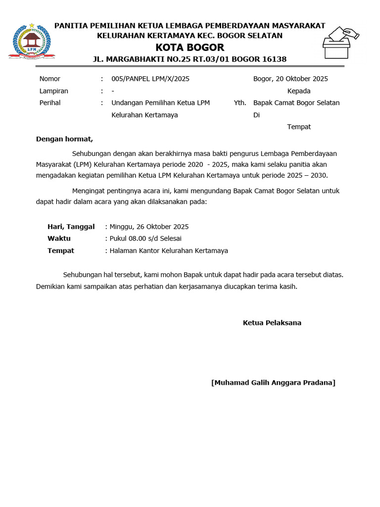 Undangan Pemilihan LPM Camat | PDF