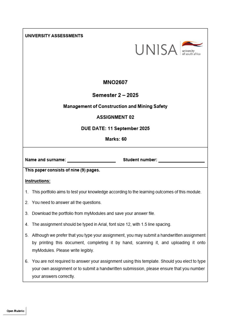 MNO2607 Assessment 2 S2 2025 | PDF