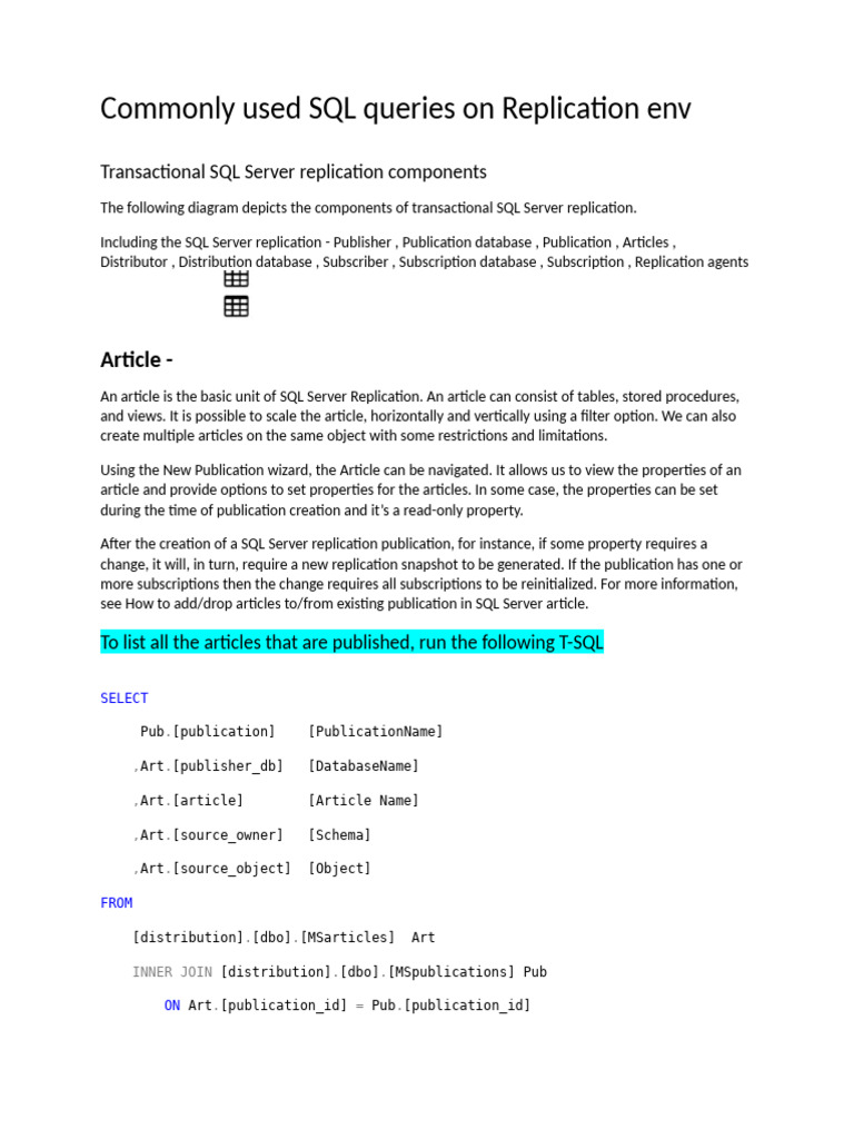 TSQL For Replication Analysis | PDF | Databases | Microsoft Sql Server
