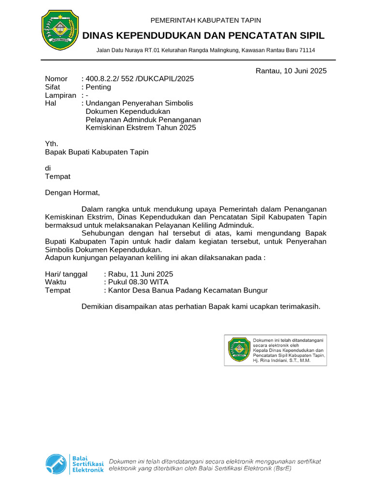 Undangan Penyerahan Dokumen Adminduk 2025 | PDF