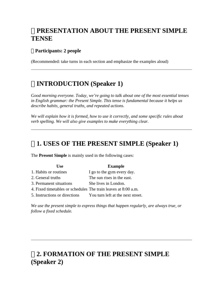 Understanding the Present Simple Tense | PDF | Verb | English Language