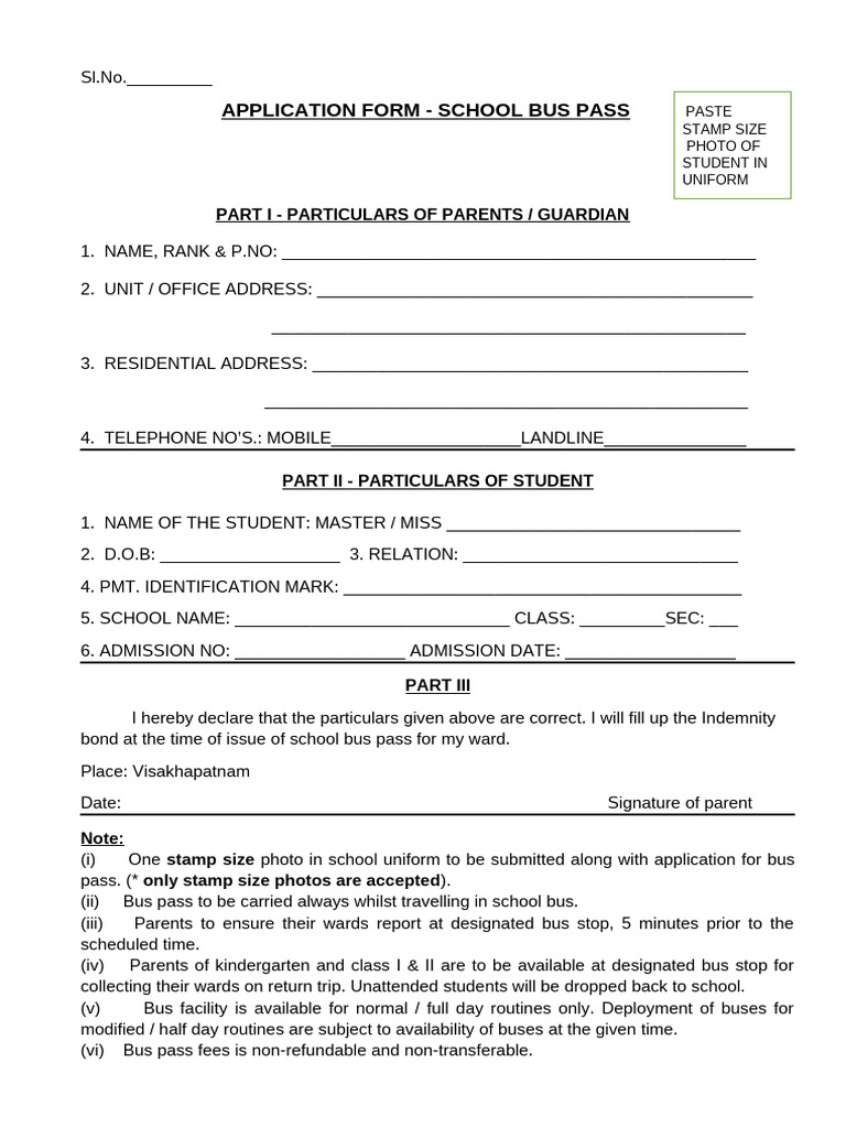 School Bus Pass Application Form | PDF