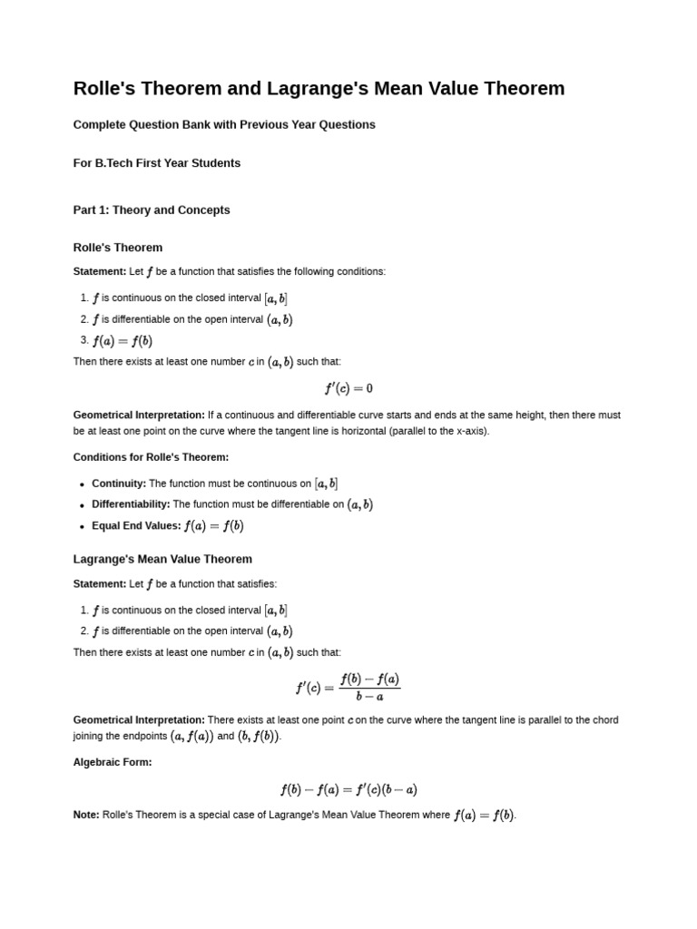 Rolles Lagranges Theorems Complete Questions | PDF | Curve | Mathematics