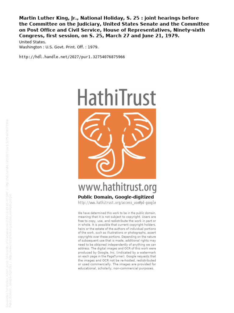 1979 - MLKJR National Holiday Joint Hearing Transcript | PDF | Martin ...