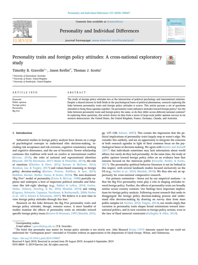 Personality Traits and Foreign Policy Attitudes | PDF | Structural ...