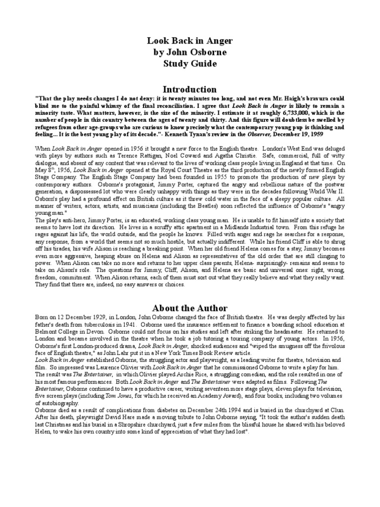 Study Guide Look Back in Anger | PDF