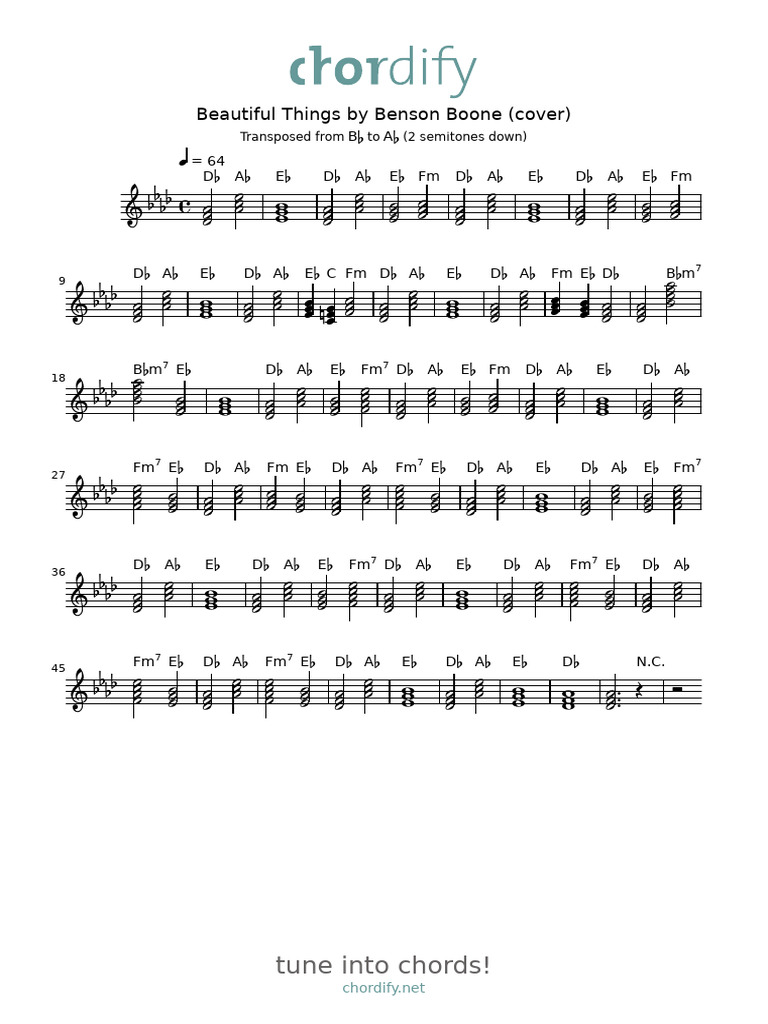 Beautiful Things by Benson Boone (Cover)_transpose_-2 | PDF | Music ...