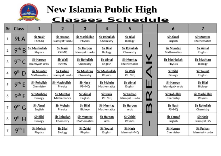 Time Table Class WISE 9th Sec | PDF | Natural Sciences | Physical Sciences