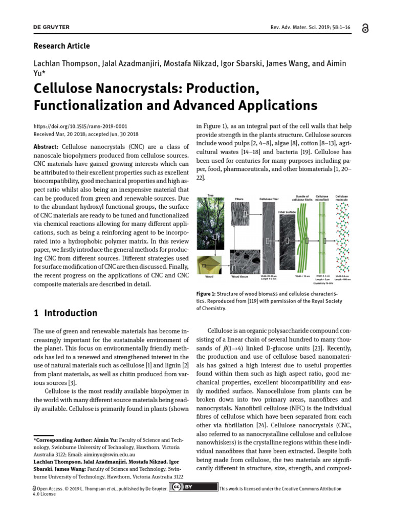 Cellulose Nanocrystals: Production & Applications | PDF | Cellulose | Ester