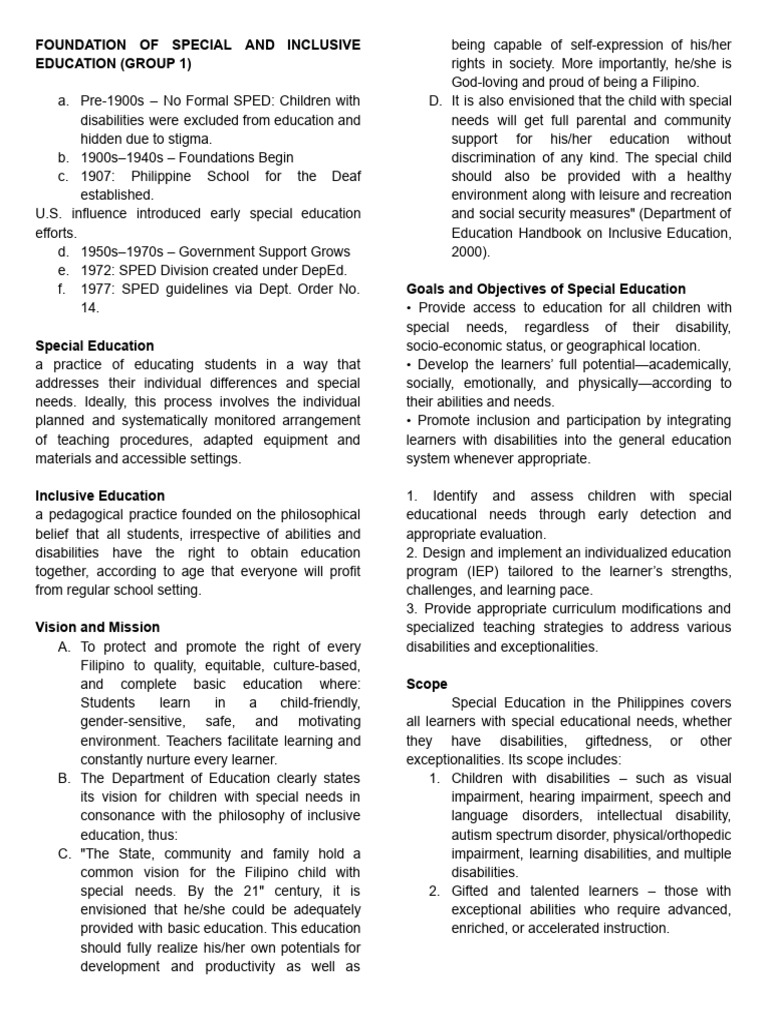 History of Special and Inclusive Education | PDF | Special Education ...