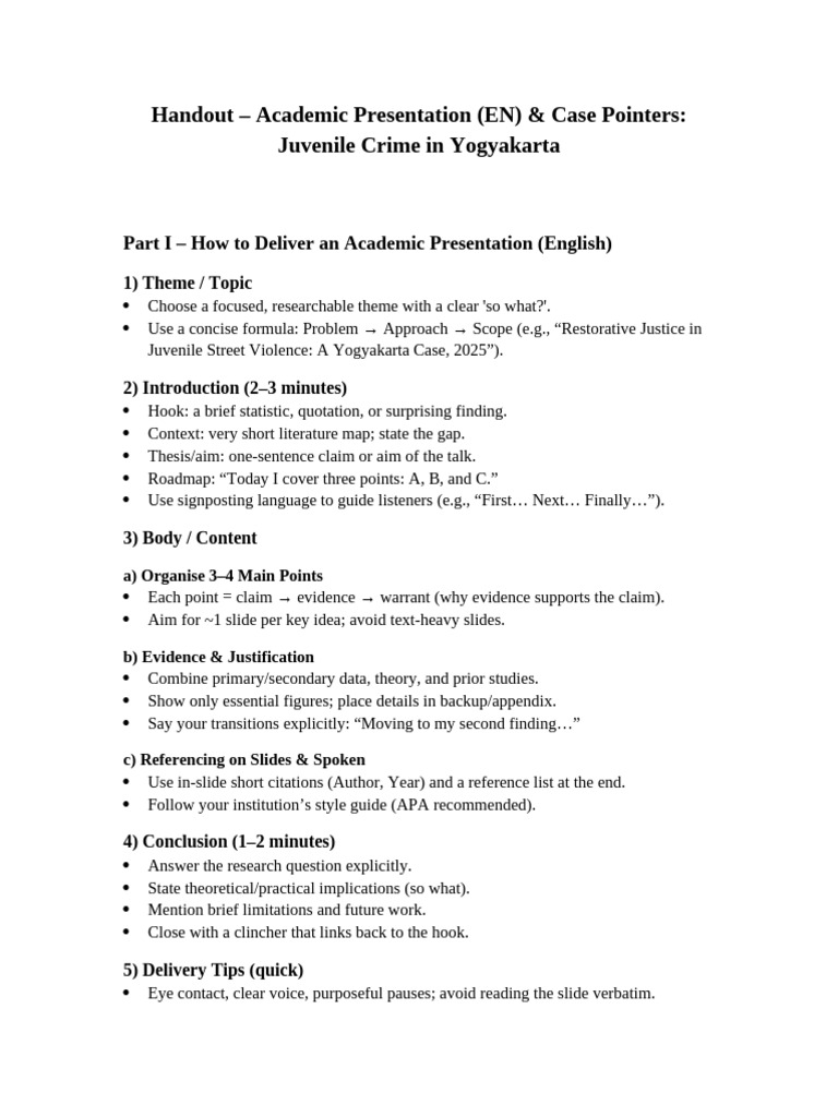 1 Handout Academic Presentation and Juvenile Crime Yogyakarta APA | PDF ...