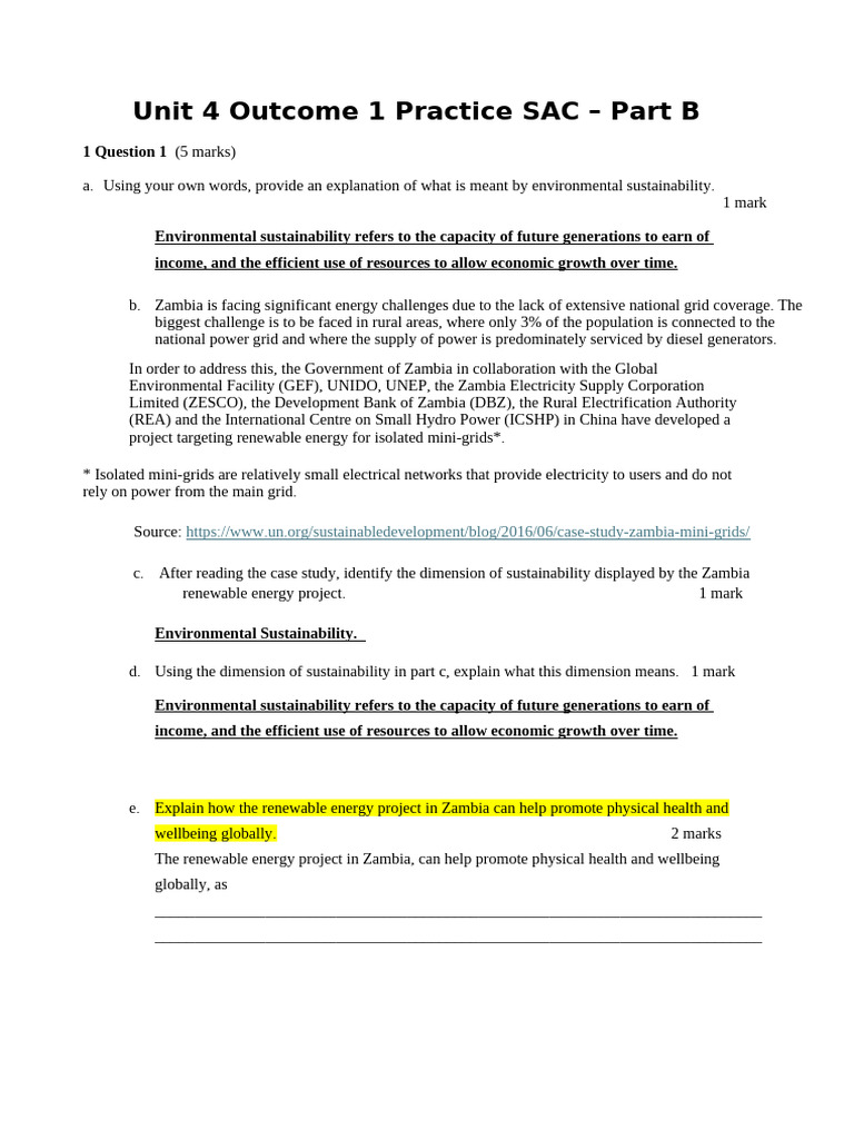 Unit 4 Outcome 1 Practice SAC | PDF | Cost Of Living | Malnutrition