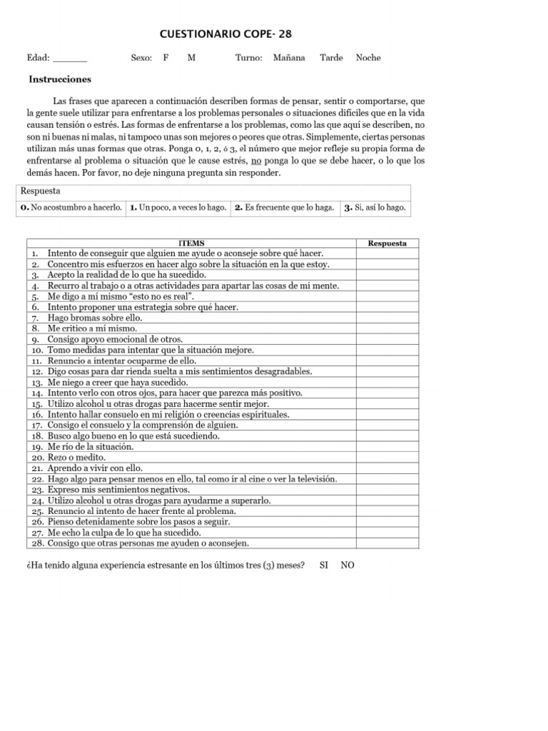 Cuestionario COPE-28 - Afrontamiento Del Estrés | PDF