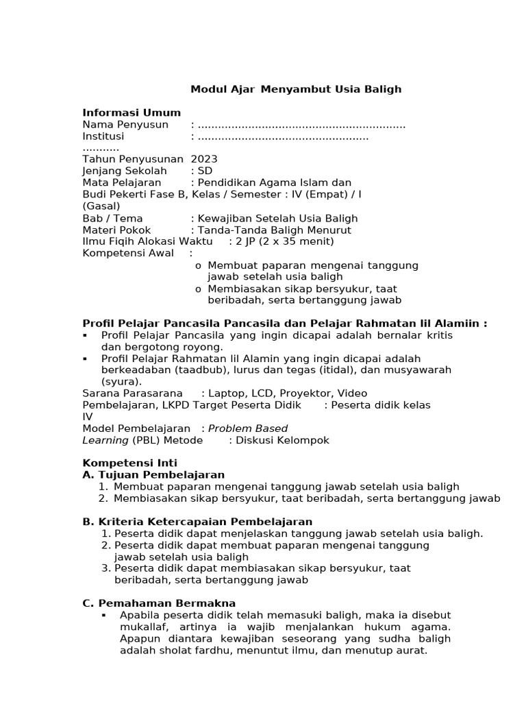 Tanggung Jawab Anak Baligh Setelah Sholat | PDF