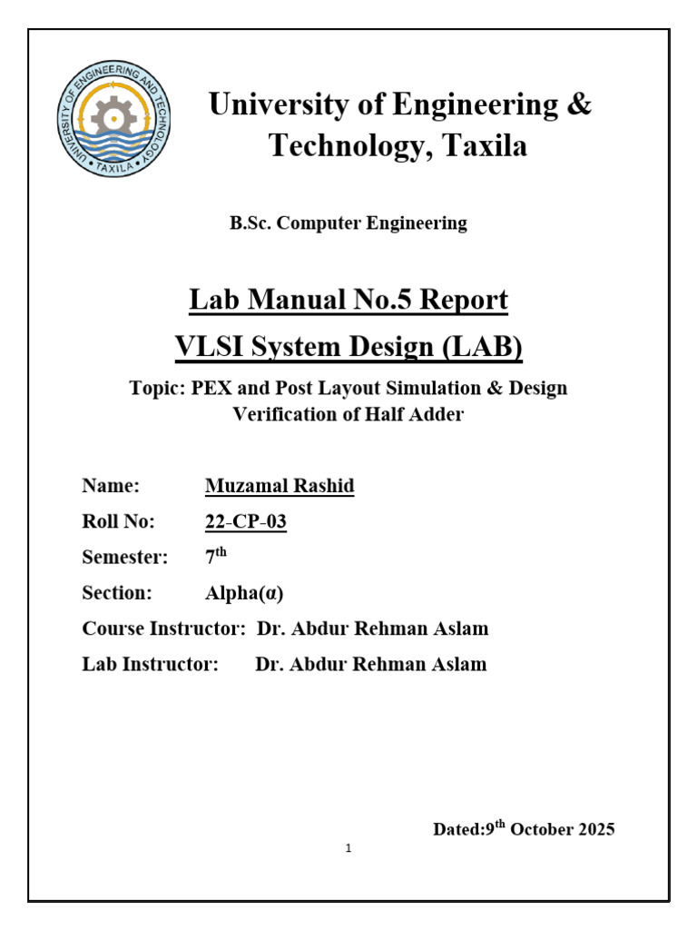 Vlsi Lab Manual No.5(Solution) | PDF | Electrical Engineering | Electrical Circuits