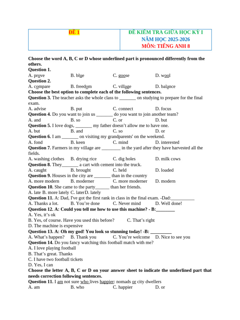 Pronunciation and Vocabulary Test for Grade 8 | PDF | Caffeine | Sleep