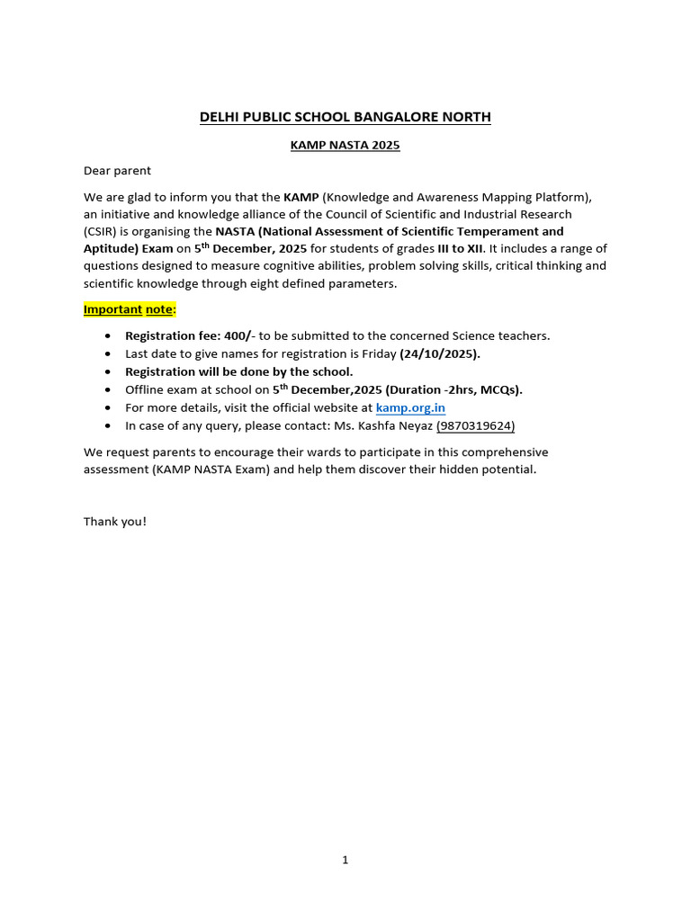 KAMP NASTA Exam Date: Dec 5, 2025 | PDF