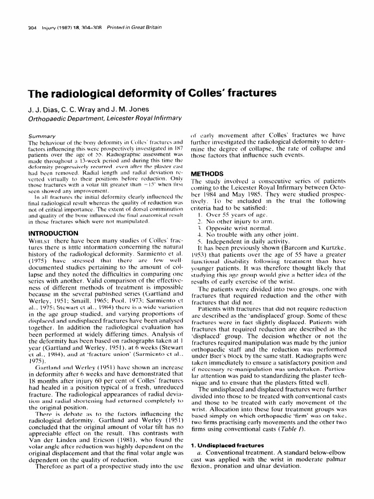 Dias 1987 - The Radiological Deformity of Colles' Fractures | PDF | Anatomical Terms Of Motion ...
