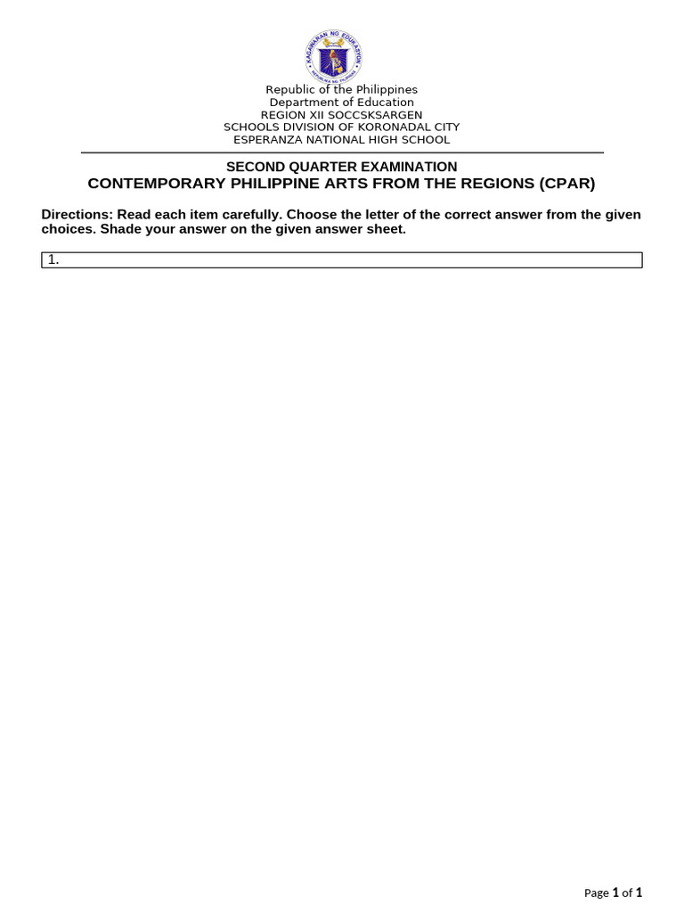 CPAR Quarter 2 Exam and Answer Key | PDF