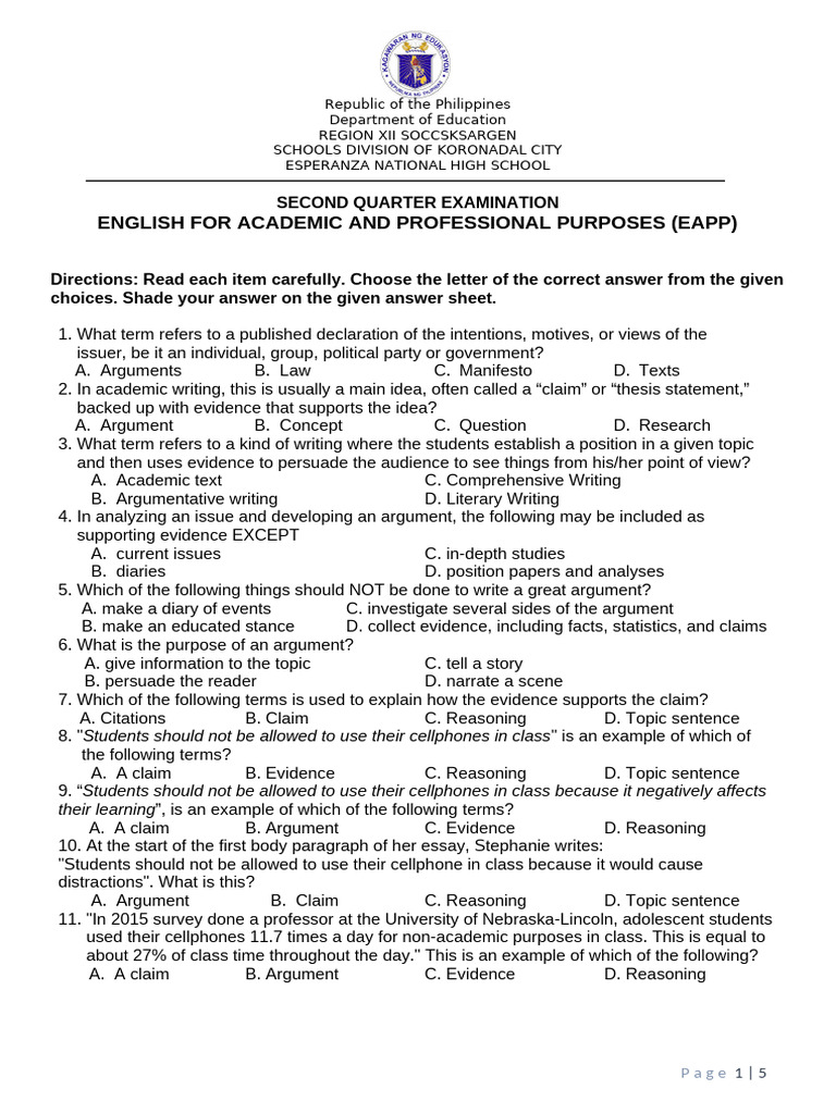 Exams EAPP 2ND Qrtr 2025-2026 Questionnaire | PDF | Auditor's Report | Audit