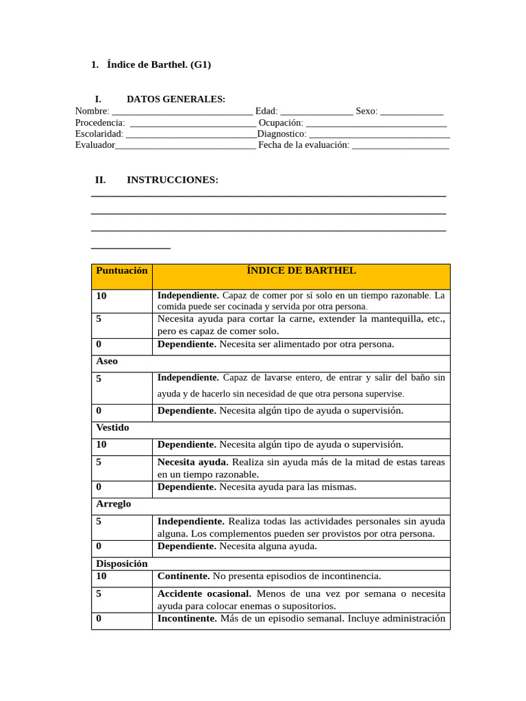 Evaluación del Índice de Barthel | PDF